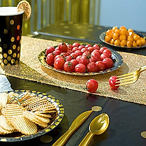 DECORLIFE Black Paper Plates, 400PCS Serves 50, Black and Gold Plates and Napkins Party Supplies, 12oz Cups, Utensils, Straws for Graduation Homecoming Retirement Anniversary Birthday Party