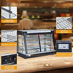 Commercial Food Warmer Display, 35" 3-Layer Pizza Warmer Cabinet with 3D Heating, Countertop Pastry Warmer, Temperature and Light Contral， Stainless Steel Framed Glass Door