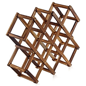 LI-GELISI Foldable Wood Wine Rack Wine Holder Storage Display Stand Wood 10-Bottle Wine Rack (Fire Color)