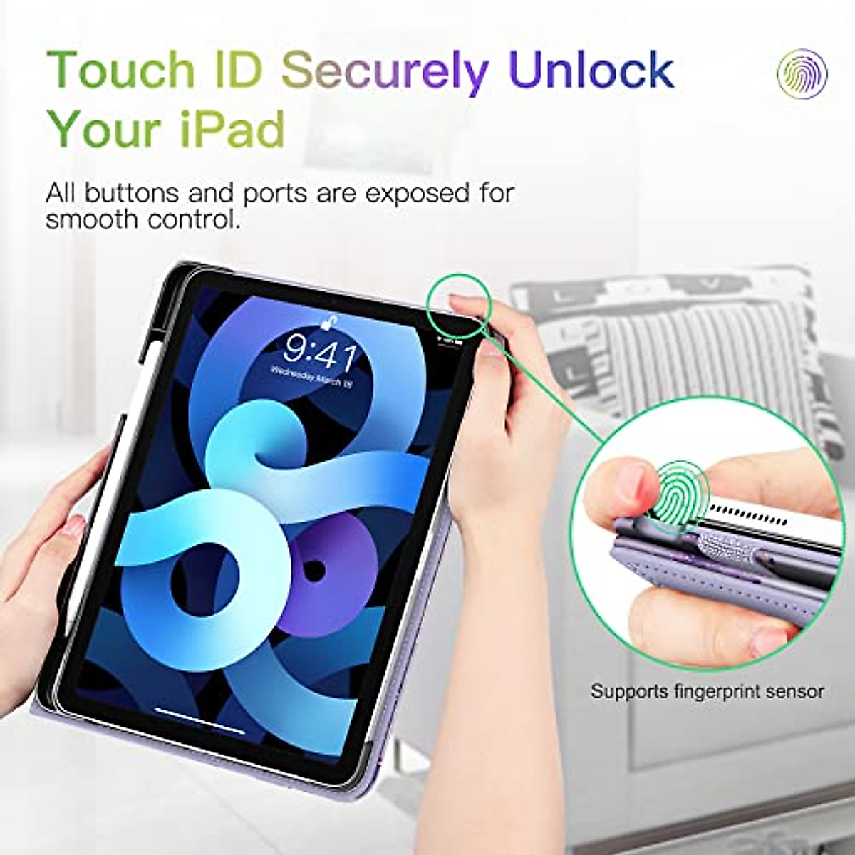 Fintie Case for iPad Air 5th Generation (2022) / 4th Generation (2020) 10.9 Inch, Multi-Angle Viewing Protective Cover with Pencil Holder & Pocket, Auto Sleep/Wake, Lilac Marble