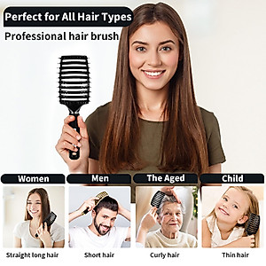 Boar Hair Brushes 2 Pack, Suitable for Men, Women & Kids’ Long Curly Wet or Dry Hair, HIPPIH Hairbrush for Thick Hair Can Adds Shine and Makes Hair Smooth