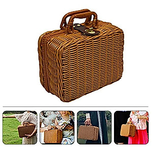Jerome Picnic Basket,Woven Wicker Vintage Suitcase Woven Basket Rattan Case Picnic Weave Laundry Basket B
