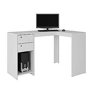 Manhattan Comfort Palermo Classic L-Shaped Office Work Desk With 2 Drawers and 1 Cubby, White