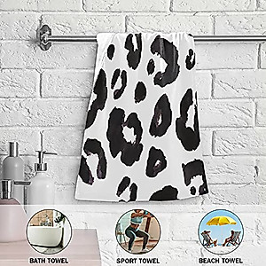 Leopard Print Cheetah Black White Towels Set of 2 Hand Towel Absorbent Face Towel Soft Dish Towels for Gym Bath Kitchen Decor 28x14 Inches