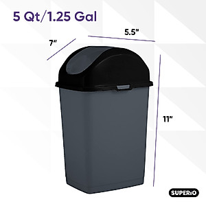 Superio Swing Top Trash Can,Set of 3 Waste Bins for Home, Kitchen, Office, Bedroom, Bathroom, Ideal for Large or Small Spaces - White (Grey-10 qt+2 5 qt)