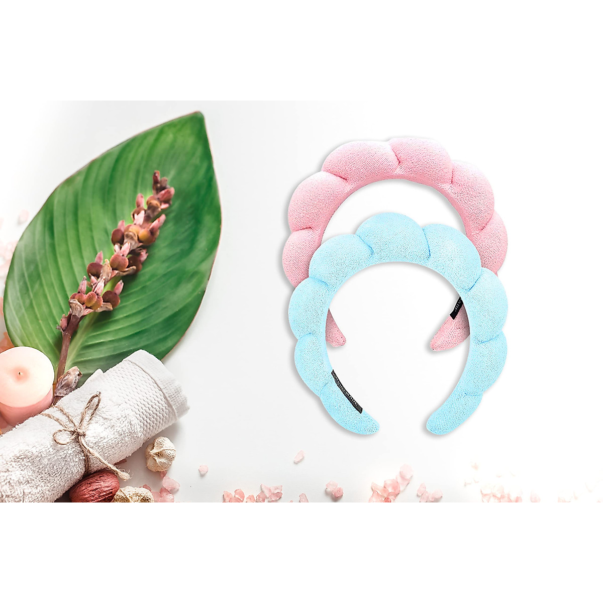 R.S LUXURY Makeup Headband for Washing Face or Facial, Set of 2 Skincare Headbands, Terry Cloth Headband Pink & Blue Spa sponge Headband Combo Package - Headband for makeup Clearance makeup