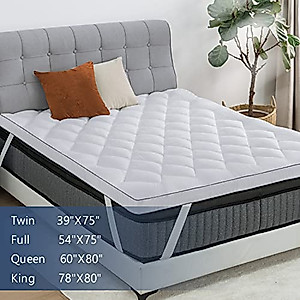 Full Mattress Topper, Comfort Cooling 3D Snow Down Alternative, Soft Fluffy Top for Back Pain, Thick Mattress Pad with Adjustable Straps