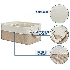 Temary Small Fabric Storage Baskets 6 Pcs Decorative Baskets Bins for Gifts Empty Foldable Storage Baskets with Handles for Organizing Shelf, Towels, Toys (White&Khaki,11.8 L x 7.9 W x 5.3 H inches)