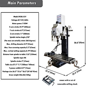 INTBUYING Milling Drilling Machine R8 Mini Benchtop Mill/Drill Machine 7"X27" Micro Milling Machine 1100W 20-2250rpm Variable Speed with Accessory R8 Tapper and Bench Clamp 110V