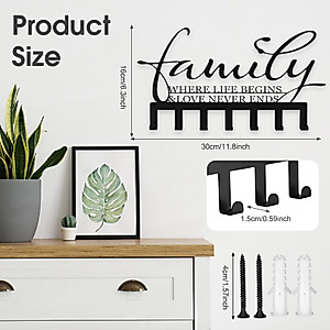 Hicarer Family Key Holder Metal Family Key Hooks Decorative Family Key Hanger Black Key Rack Wall Mount Key Organizer with Screws and Anchors for Keys Hat Kitchen Entryway Front Door Home Decor