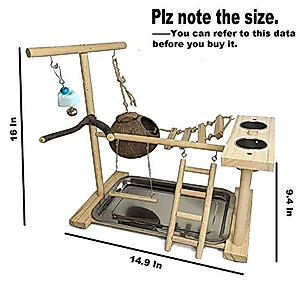 Parrots Playground Bird Play Stand Natural Wood Parrot Perch Gym Playpen Parakeet Nest with Feeder Cups Ladders Lovebirds Cage Accessories Toy Exercise Activity Center for Conure Cockatiel Lovebirds