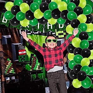 Green Black Balloon Garland Arch Kit - 122PCS Video Game Party Supplies Lime Green Black Balloons for Boy Soccer Football Video Gamer Miner Birthday Baby Shower Graduation Party Decors