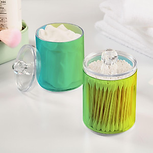 Blue Yellow Gradient 2 Pack Qtip Holder Organizer Dispenser Plastic Bathroom Jars Storage Containers with Lids Clear Bathroom Organizer Dispenser for Bathroom Accessories