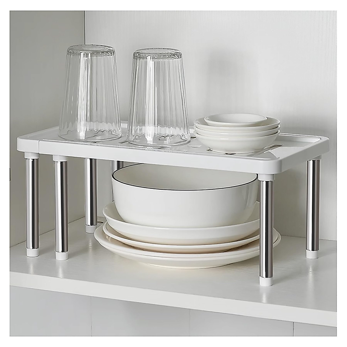 Atkits Adjustable Shelf Organizer Expandable Under Sink Organizer and Storage Multi-Use Under Kitchen Cabinet Storage Shelf,White