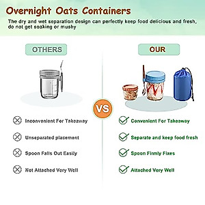 TTrpuon Overnight oats containers with lids glass and spoon,glass jars with lids, cereal cups to go, Breakfast On the Go Cups, Cups Set of 5