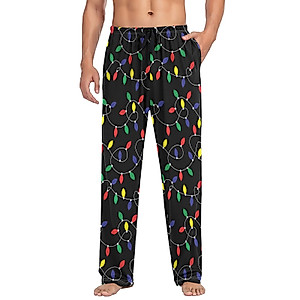 Ollabaky Christmas Pajama Pants for Men Xmas Light Bulb Men's PJs Bottoms Sleep Lounge Pants with Pockets, XL
