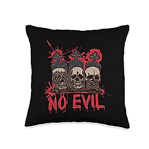 Skull Halloween Apparel See-Speak-Hear No Evil Halloween Bloody Skull Throw Pillow, 16x16, Multicolor