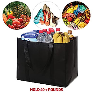 DIOMMELL 12 Pack Reusable Grocery Bags Large Foldable Heavy Duty Shopping Tote Produce Bag with Reinforced Handles for Groceries Clothes Vegetables Fruit, Black