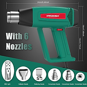 HYCHIKA Heat Gun, 1800W Hot Air Gun Kit with 6 Nozzles 140℉-1112℉ Fast Heating Variable Temp Control, Heat Gun for Crafting, Soldering, Shrink Tubing, Shrink Wrap