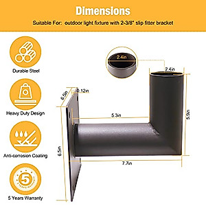 JC-LGL 90 Degree Wall Mount Bracket with 2-3/8in OD Tenon, L Shape Wall Mounted Adapter for Outdoor LED Parking Lot Lights Street Lights Post Top Light, Heavy Duty Steel, Dark Bronze