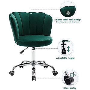 Recaceik Modern Velvet Chair, Adjustable Swivel Home Office Desk Chair, Green, 22D x 16W x 36H Inch, 250 pounds Weight Capacity