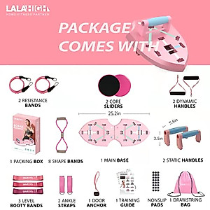 LALAHIGH Home Gym Equipment, Upgraded Push Up Board, 32 in 1 Home Workout Set with Foldable Push Up Bar, Resistance Bands, Core Sliders for Body Toning & Strength Training - Premium Pink Edition