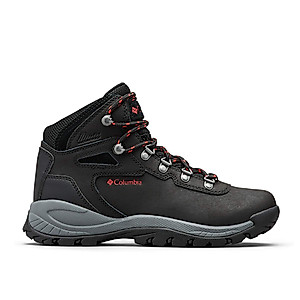 Columbia womens Newton Ridge Plus Waterproof Hiking Boot, Black/Poppy Red, 9 US