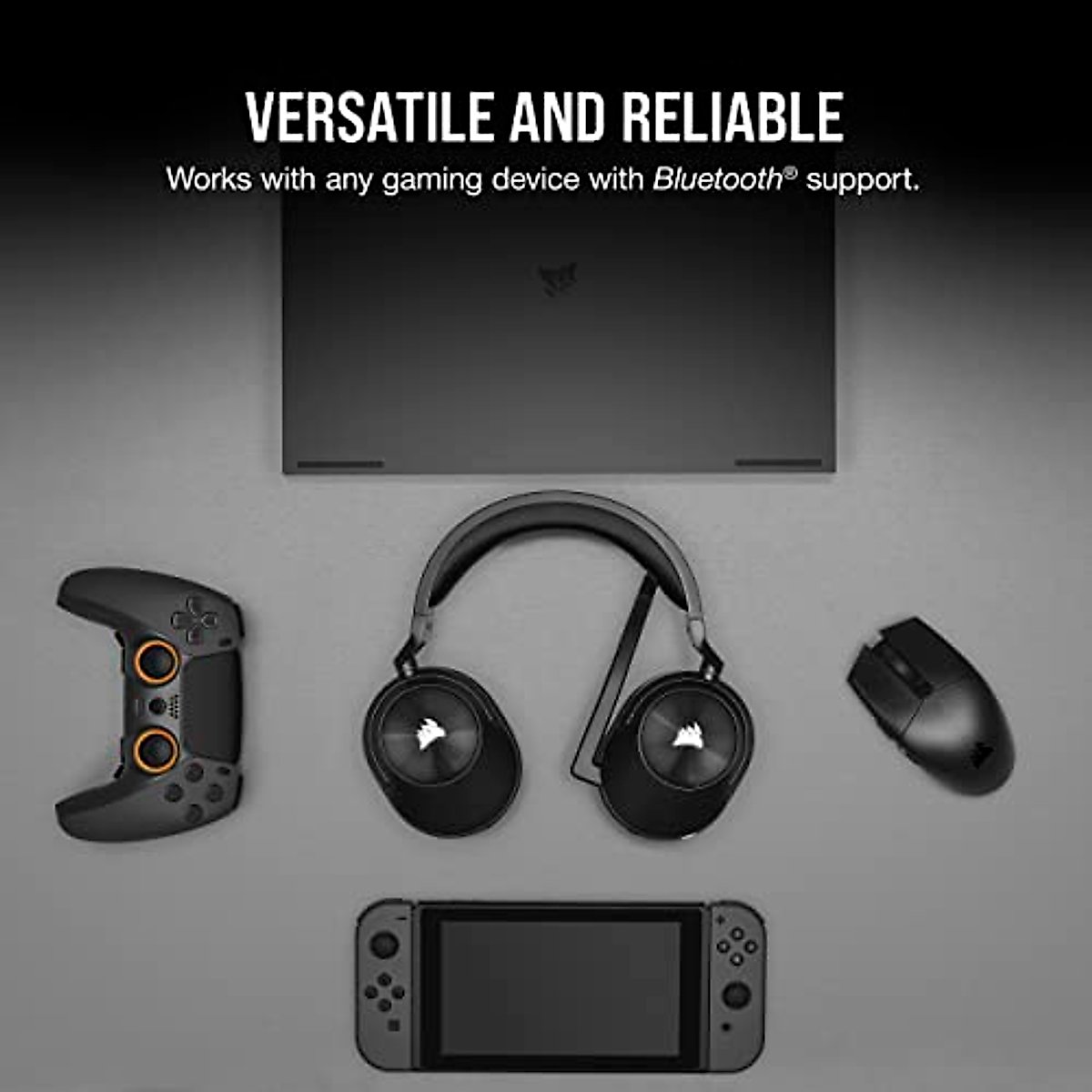 Corsair HS55 Wireless CORE Gaming Headset - Low-Latency 2.4Ghz, Up to 50ft Bluetooth Range, Lightweight Construction, Tempest 3D AudioTech Support on PS5, Omni-Directional Microphone - Black