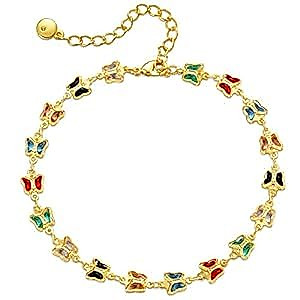 Yumikoo 18k Gold Plated Anklet Butterfly Cubic Zirconia Ankle Bracelets for Women