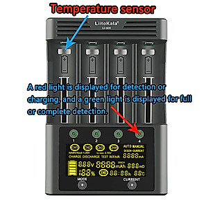 icover Universal Smart Battery Charger, LiitoKala lii-600 LCD Display 4 Slots Smart Charger Li-ion 3.7V NiMH 1.2V for Rechargeable Batteries 18650 26650 16340 14500 + Car Charger