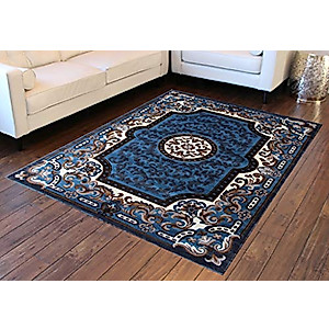 Kingdom Traditional Area Rug Design D 123 Blue (5 Feet X 7 Feet)