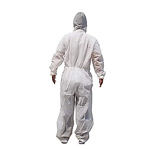 RAYGARD 30003 Disposable Dust Protective Polypropylene PP Coverall with Hood Suit Lightweight Elastic Cuffs, Ankles, Waist Zipper Front for Spray Painting Industrial(Large,White)