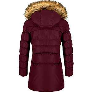 CHERFLY Women's Winter Puffer Coat Heavy Warm Long Parka Down Jacket with Fur Hood,Wine Red,Large