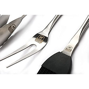 Certified Angus Beef Premium Grilling Set - 5 Piece Heavy Duty Stainless Steel Grill Tool Set with Pakkawood Handles for BBQ Accessories, Tailgating, and Smoker Accessories