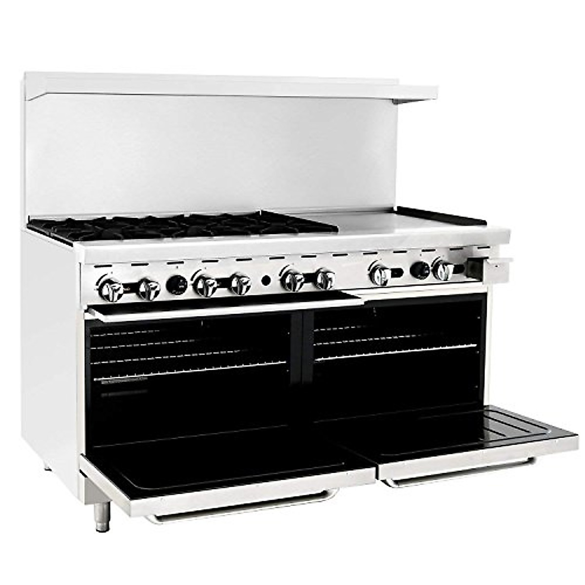 CookRite ATO-6B24G Commercial Liquid Propane Range 6 Burner Hotplates with 24" Manual Griddle 2 Standard Ovens 60'' Restaurant Range- 240000 BTU