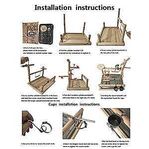 NAPURAL Parrots Playstand Bird Playground Wood Perch Gym Stand Playpen Ladder with Toys Exercise Playgym with Feeder Cups Toys Exercise Play