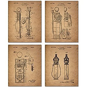 Gas Pump Patent Prints - Set Of 4 (8 Inches X 10 Inches) Photos Vintage Wall Decor