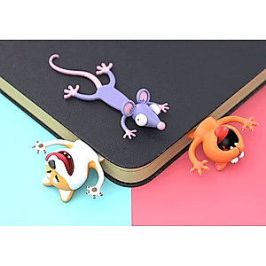 3D Wacky Bookmark - More Fun Reading, 3D Cartoon Animal Bookmark, Novelty Funny Animal Reading Bookmarks, Cute Squashed Animal Stationery (Set of 10)