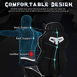 Zeanus Ergonomic Gaming Computer Chair, Recliner Computer Chair with Footrest, Office Gamer Chair with Massage, Big and Tall Racing Chair, Gaming Chairs for Adults, High Back Gaming Desk Chair White