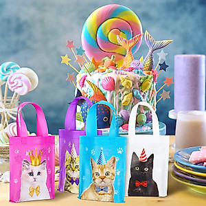 24 Pcs Cat Party Favor Bag Cute Cat Goodie Bags Pet Party Favor Bags Cat Themed Party Treat Bags Non Woven for Baby Shower Birthday Party Decoration Supplies