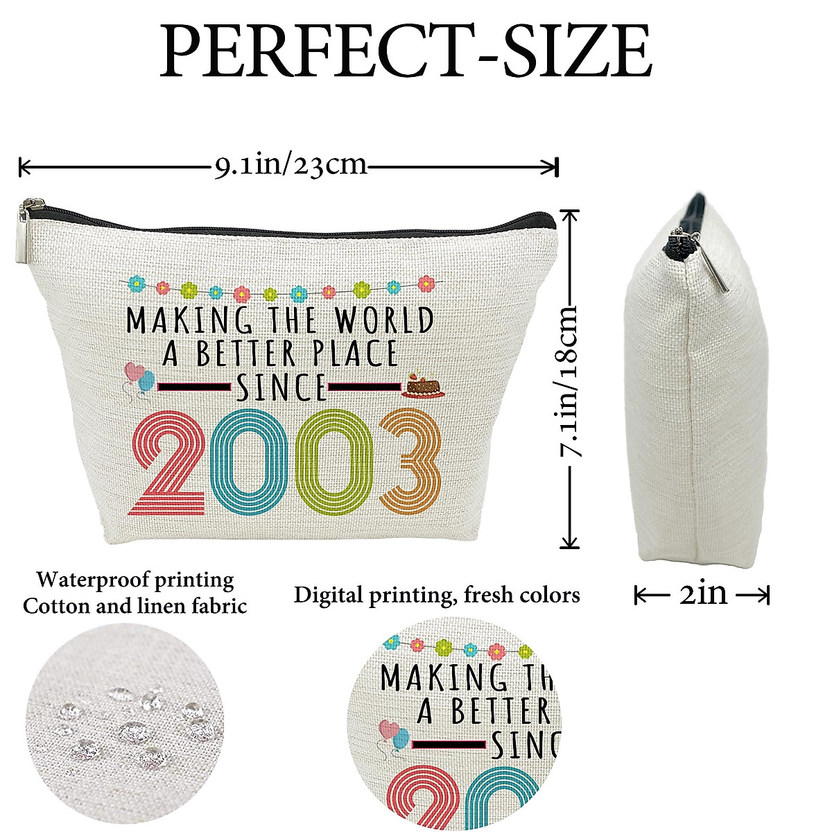 21st Birthday Gifts for Women, Funny 21 Year Old Gift Makeup Bag, 2003 21st Birthday Makeup Bags for Her, Mom, Aunt, Wife, Sister, Coworker, Friend, Making The World a Better Place Since 2003