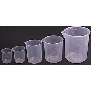 Shapenty 5 Sizes 50ml / 100ml /250ml /500ml /1000ml Capacity Clear Plastic Graduated Measuring Beaker Set Liquid Cup Container, 5PCS