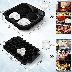 Ice Cube Tray, Silicone Large Ice Cube Molds for Freezer with Lid (4 Pcs), 6 Ball Ice Tray, 4 Diamond & 6-Ice Trays, Reusable Ice Mold for Whiskey ，Drinks，Juices and Cocktails. (Black)