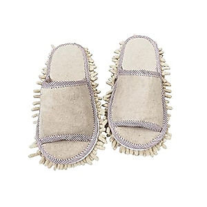Leefasy Mop Slippers Men Women Cleaning Shoes Microfiber Mute Cleaner Detachable Practical Mopping Slippers Cleaning Sandals for Floor Polishing, Beige