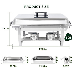 IMACONE Chafing Dish Buffet Set of 2, 8QT Stainless Steel Rectangular Chafers and Buffet Warmer Sets for Catering, with Food & Water Pan, Lid, Foldable Frame, Fuel Holder for Event Party Holiday