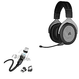 BoxWave Cable Compatible with Corsair HS75 XB Wireless - MagnetoSnap AllCharge Cable, Magnet Charging Cable USB Type-C Micro USB for Corsair HS75 XB Wireless - Jet Black