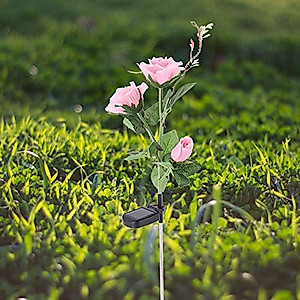 mumisuto Solar Flower Lights, Rose Flower Outside Solar Landscape Yard Lamp Garden Lawn Pink Rose Shape 3 LEDs Light Solar Powered Garden Decoration Outdoor Patio Yard