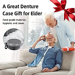 Leak Proof Denture Cup Kit Portable Retainer Case Perfect for Travel, Denture Case Container Cleaning Care for Dentures Aligner Mouth Guard with Denture Brush, Strainer, Removal Tool and Mirror（Black)
