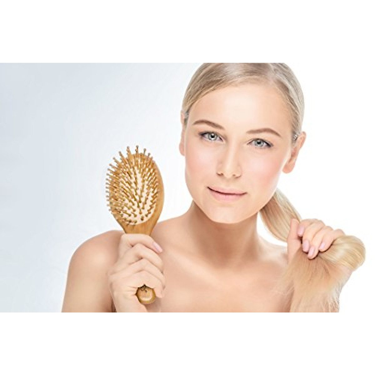 SHARCA Premium Wooden Bamboo Hair Brush with Ball Tipped Bristles from Natural Wood. Organic, Biodegradable, No plastic