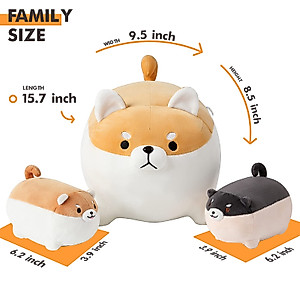 Ditucu Cute Shiba Inu Stuffed Animal Toy Mommy 15.7 inch with 2 Babies 6.2 inch Corgi Akita Dog Plush Pillow Kawaii Plushie Toy Best Gifts for Kids (Shiba Family)